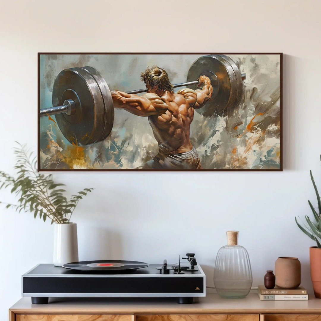 Gym Canvas Print, Body Builder Lifting Barbell, Gym Motivation Wall ...