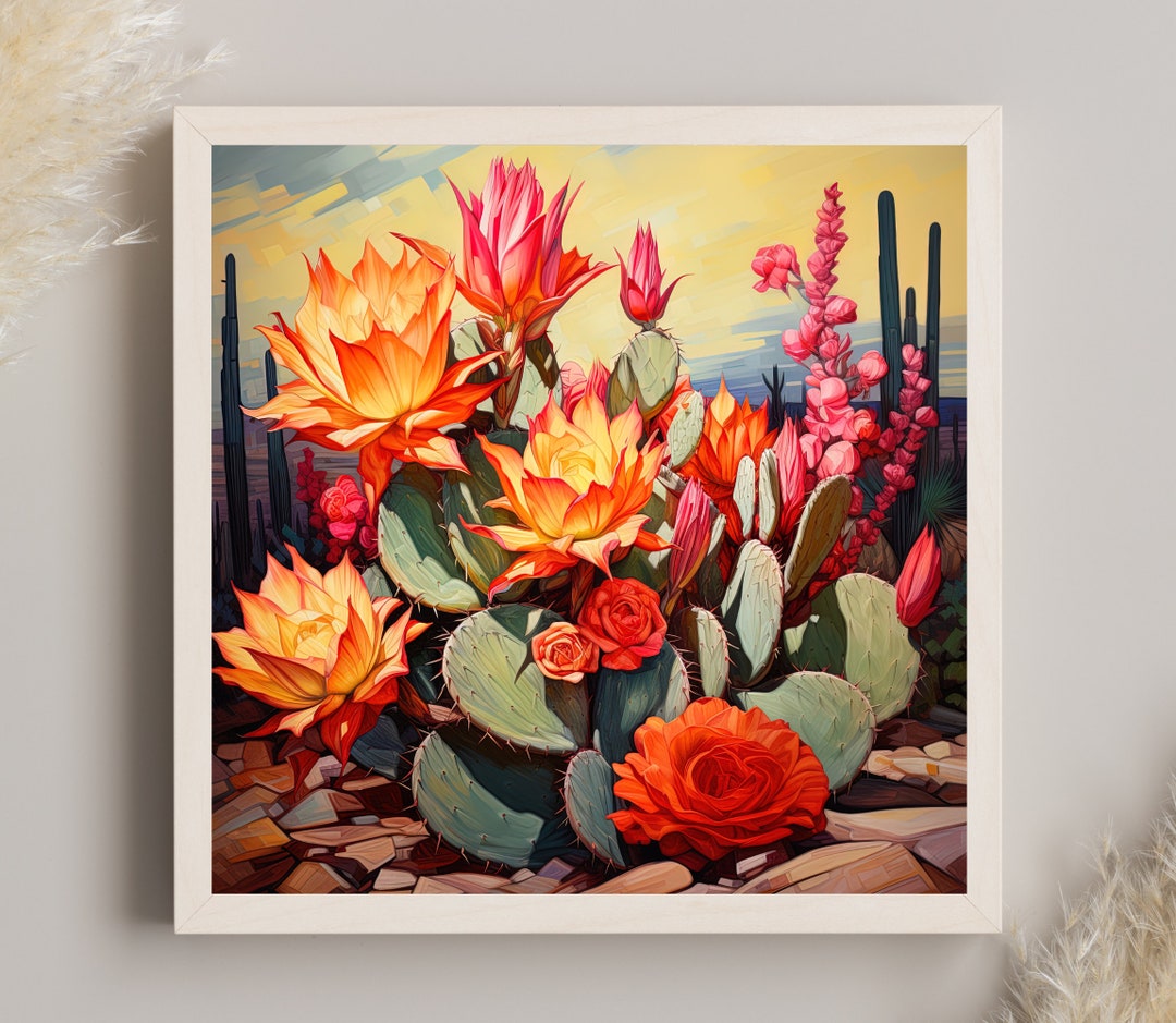 Cactus Flower Art Print Desert Cactus Plant Art Plant Decor Desert ...
