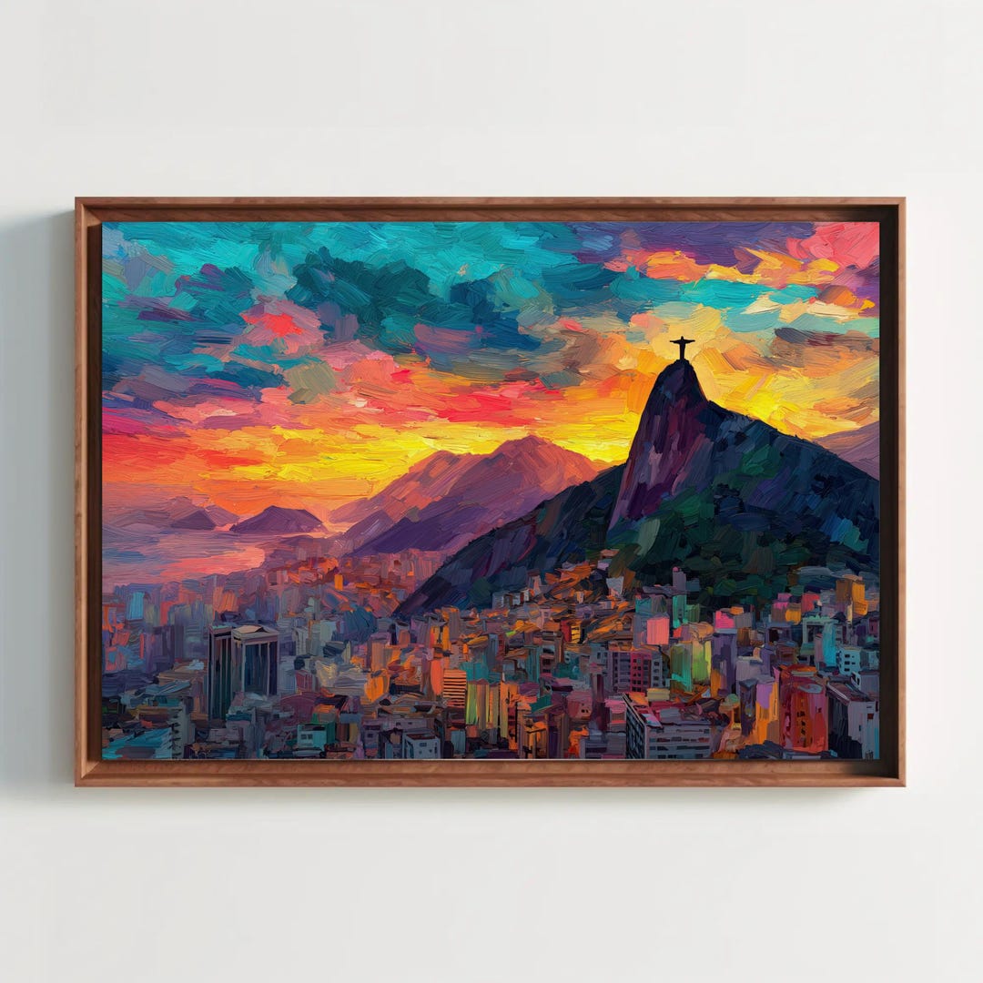Rio De Janeiro Sunset Cityscape Canvas | Christ the Redeemer Wall Art ...