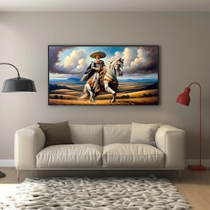 Charro on Horseback Canvas Painting, Framed Print, Mexican Cowboy Wall ...