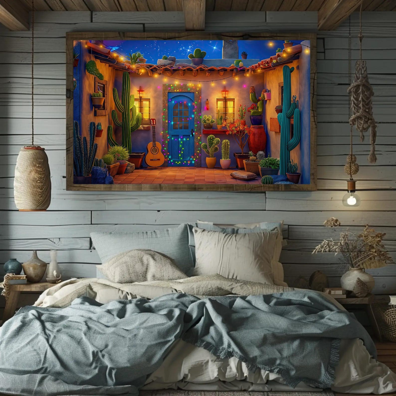 Mexican Fiesta Courtyard Canvas Art | Colorful Celebration Wall Decor ...
