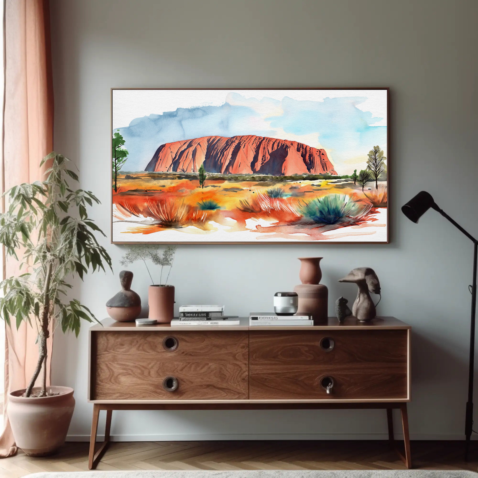 Uluru Australia Watercolor Print, Ayers Rock Large Canvas Print ...