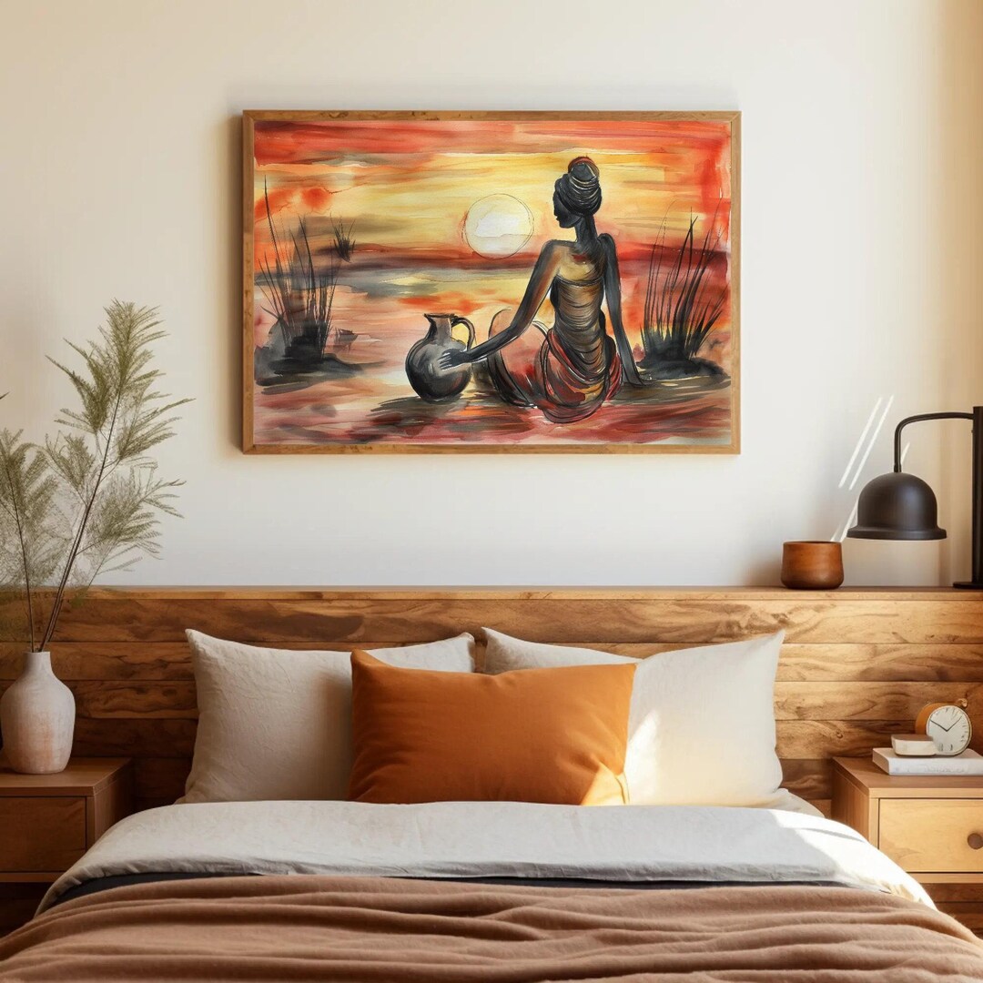 African Woman Sahara Sunset Canvas Print, Bohemian Desert Decor, Framed ...