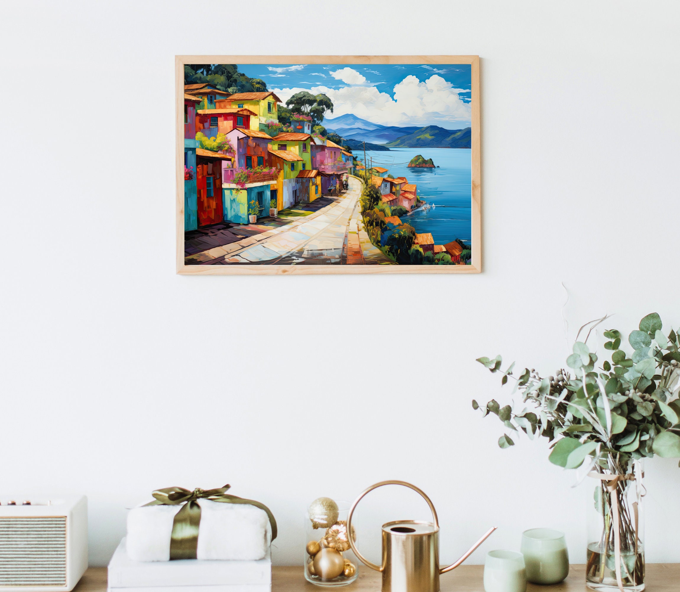 Guatapé Oil Painting Modern Colombian Wall Art Colorful Art - Etsy