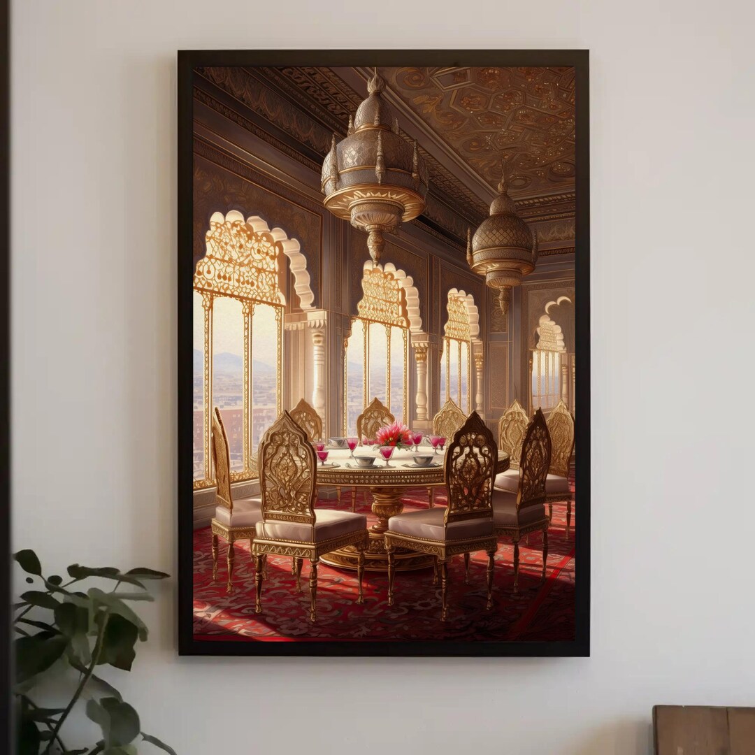 Indian Palace Dining Hall Illustration Canvas Print | Traditional Indian Wall Art | Royal Indian ...