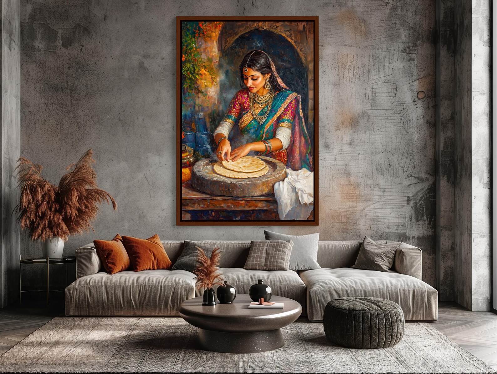 Indian Woman Roti Canvas Print, Traditional Kitchen Wall Art - Etsy