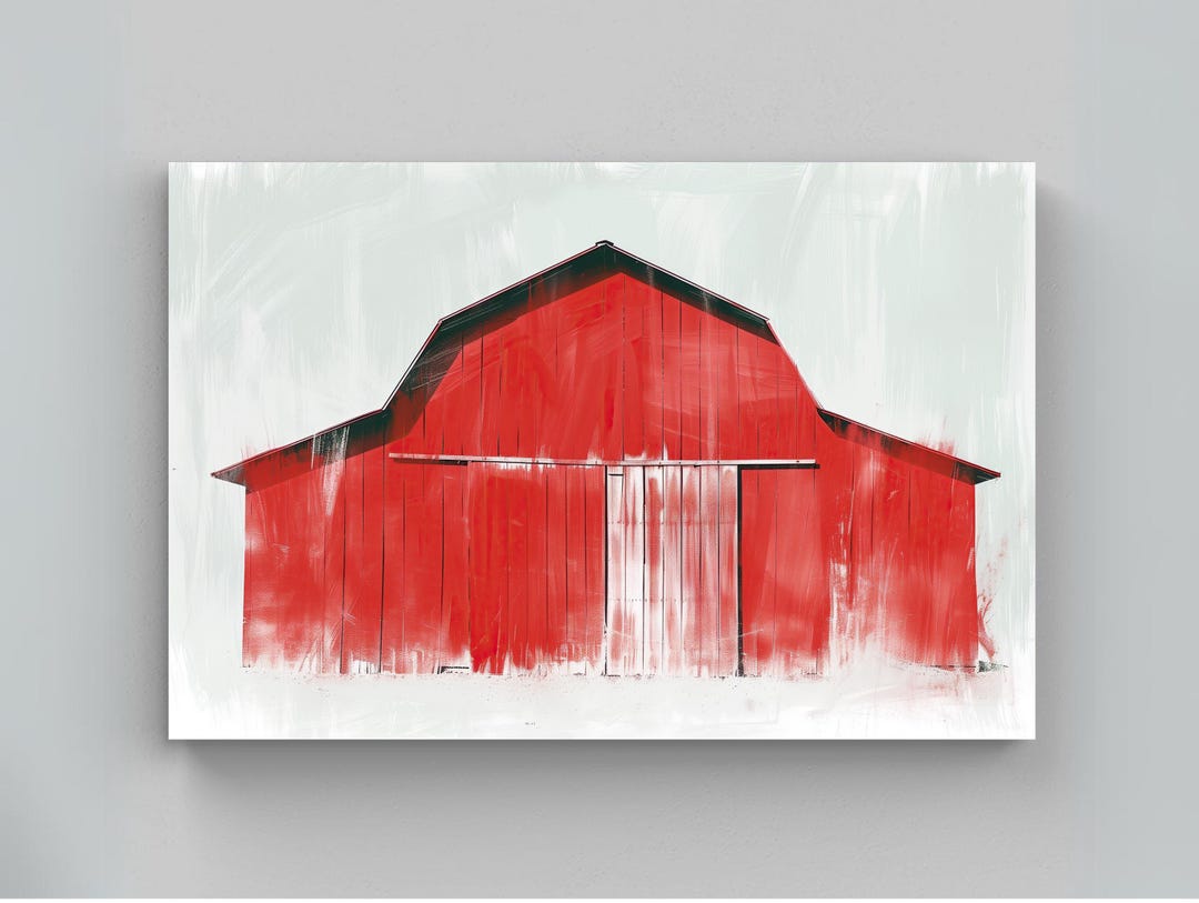 Red Barn Abstract Canvas Print, Rustic Farmhouse Wall Art, Ready to ...