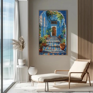 Blue Indian Palace Aangan, Indian Painting, Framed Canvas Wall Art ...