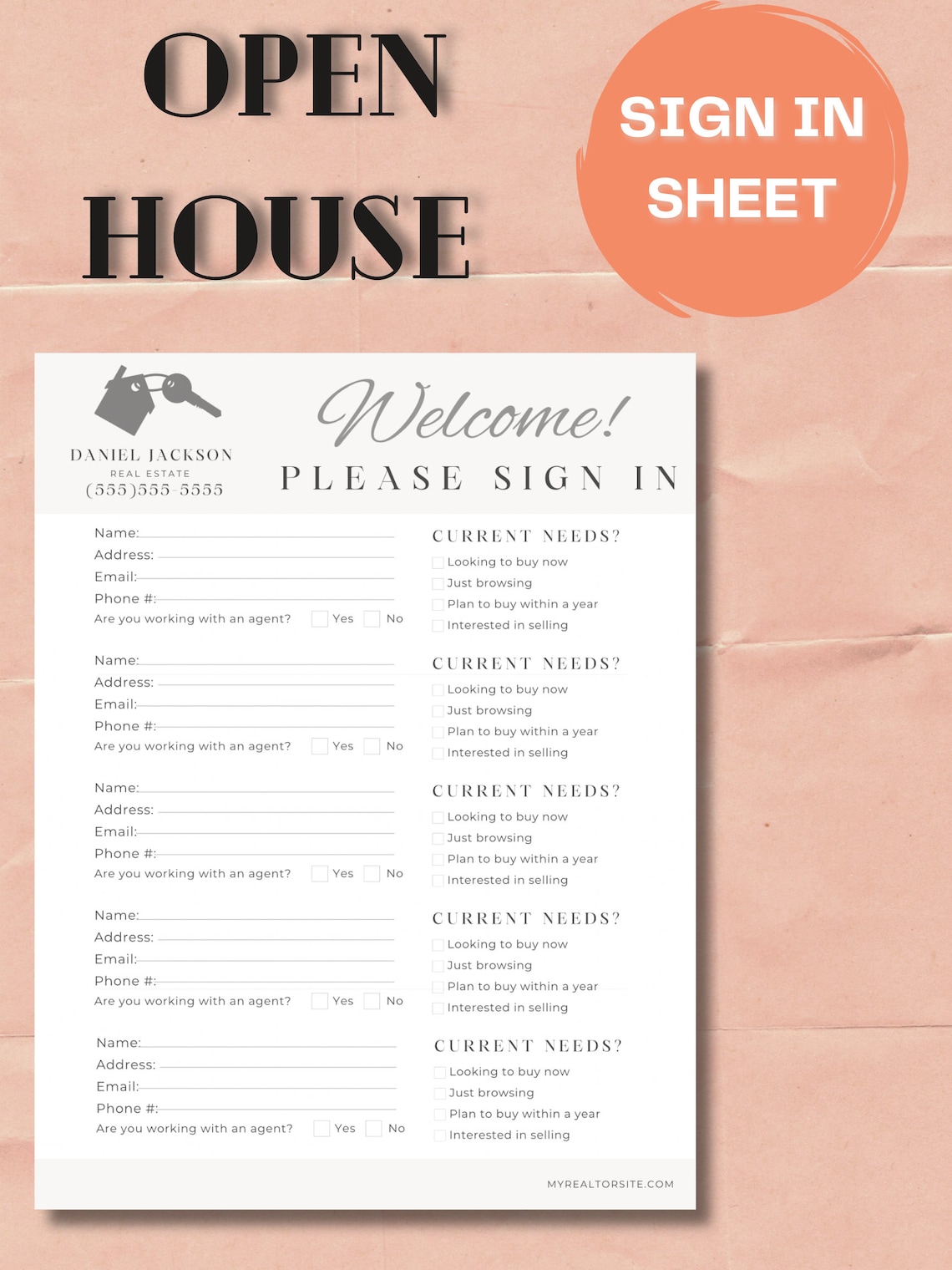 Open House Sign-in Sheet Template for Realtors and Real Estate Agents ...