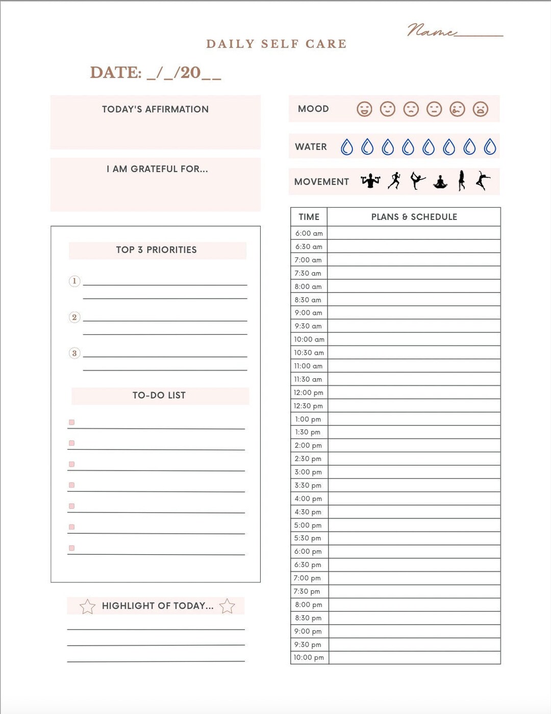 Self Care "it Girl" Checklist, Printable Digital PDF Wellness Planner ...