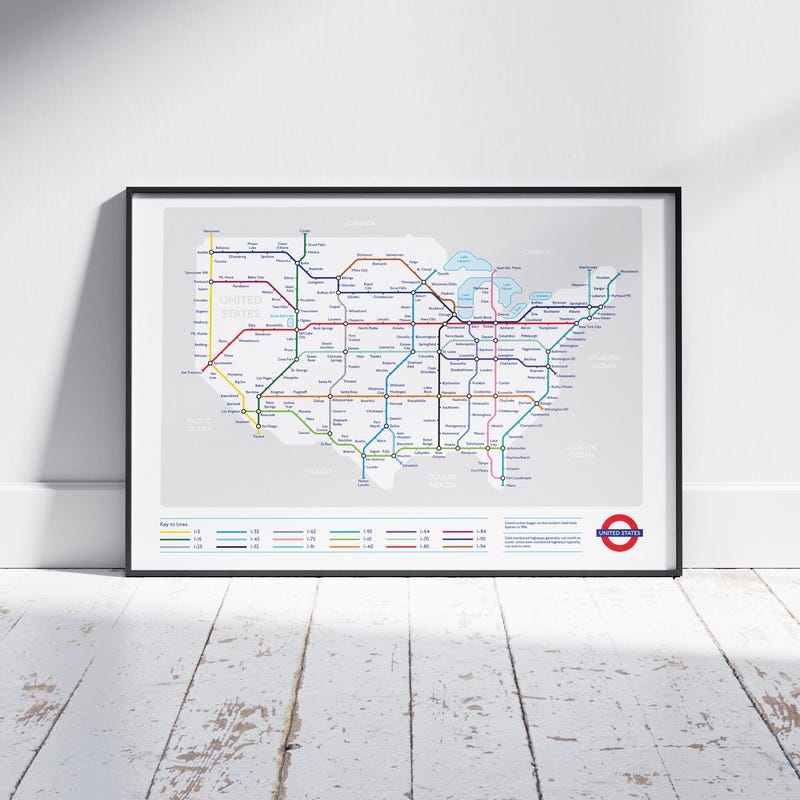 Us Map With Interstate - Etsy