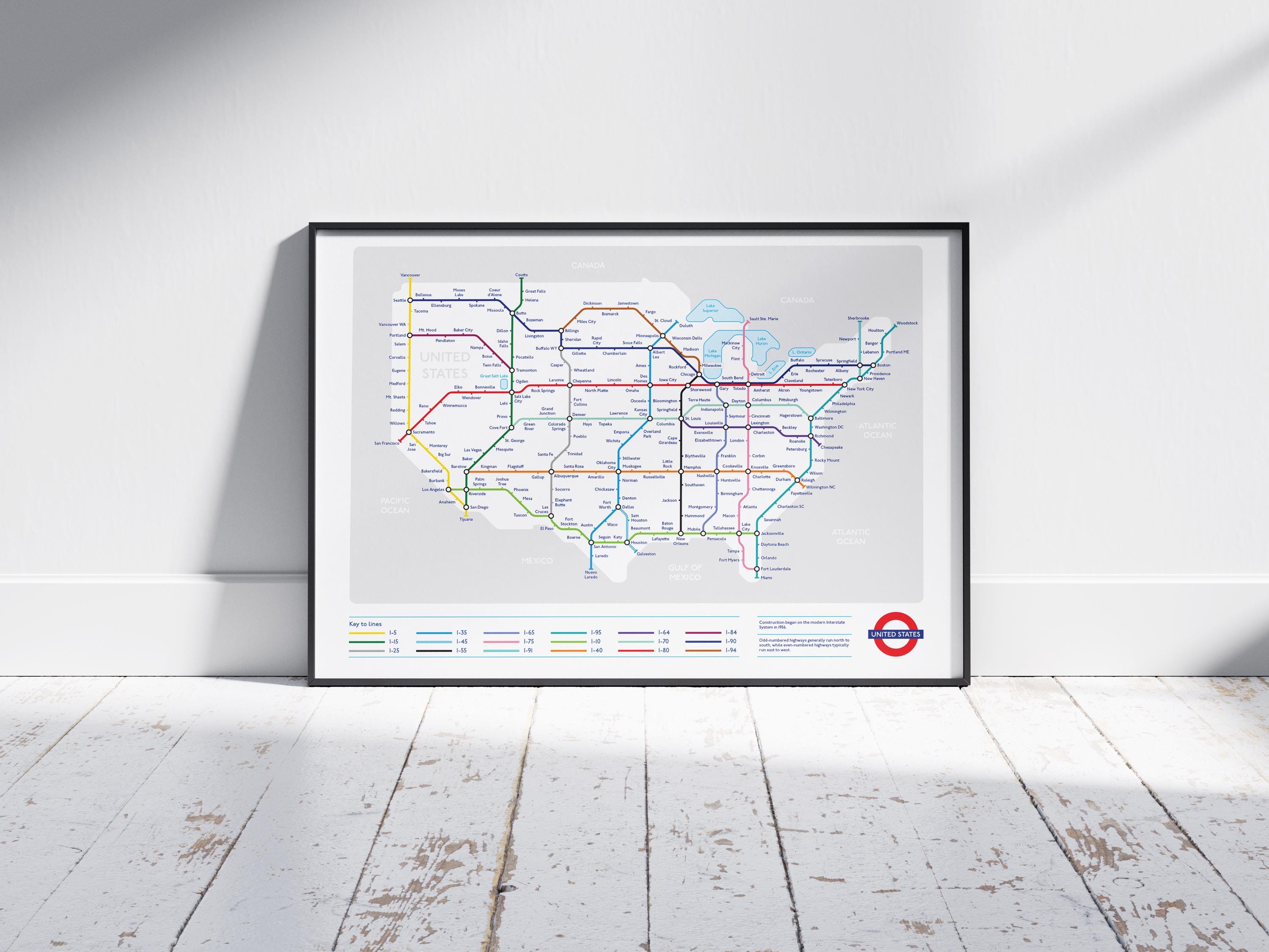 United States Interstate Underground Map - Etsy