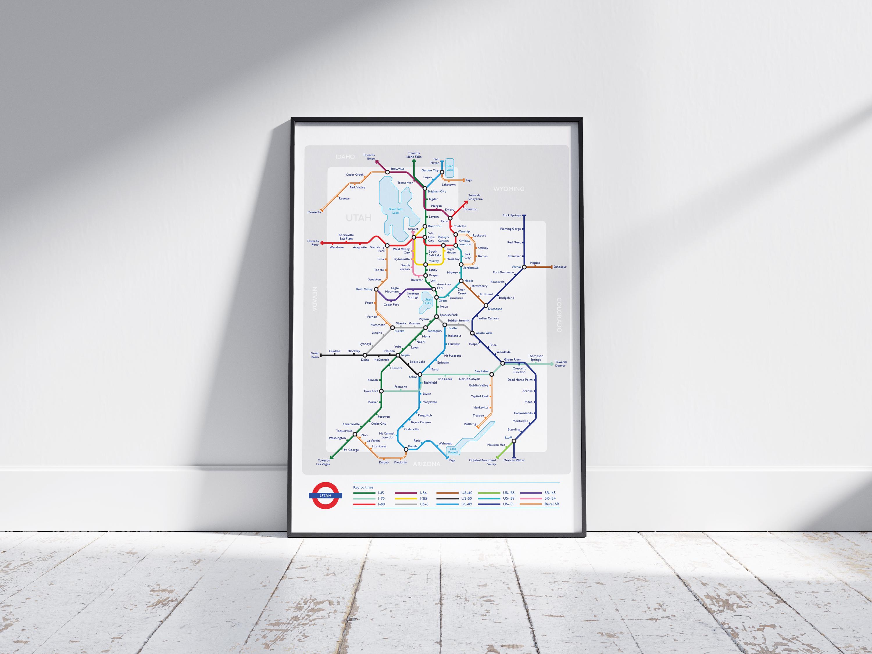 Utah Highway Underground Map - Etsy