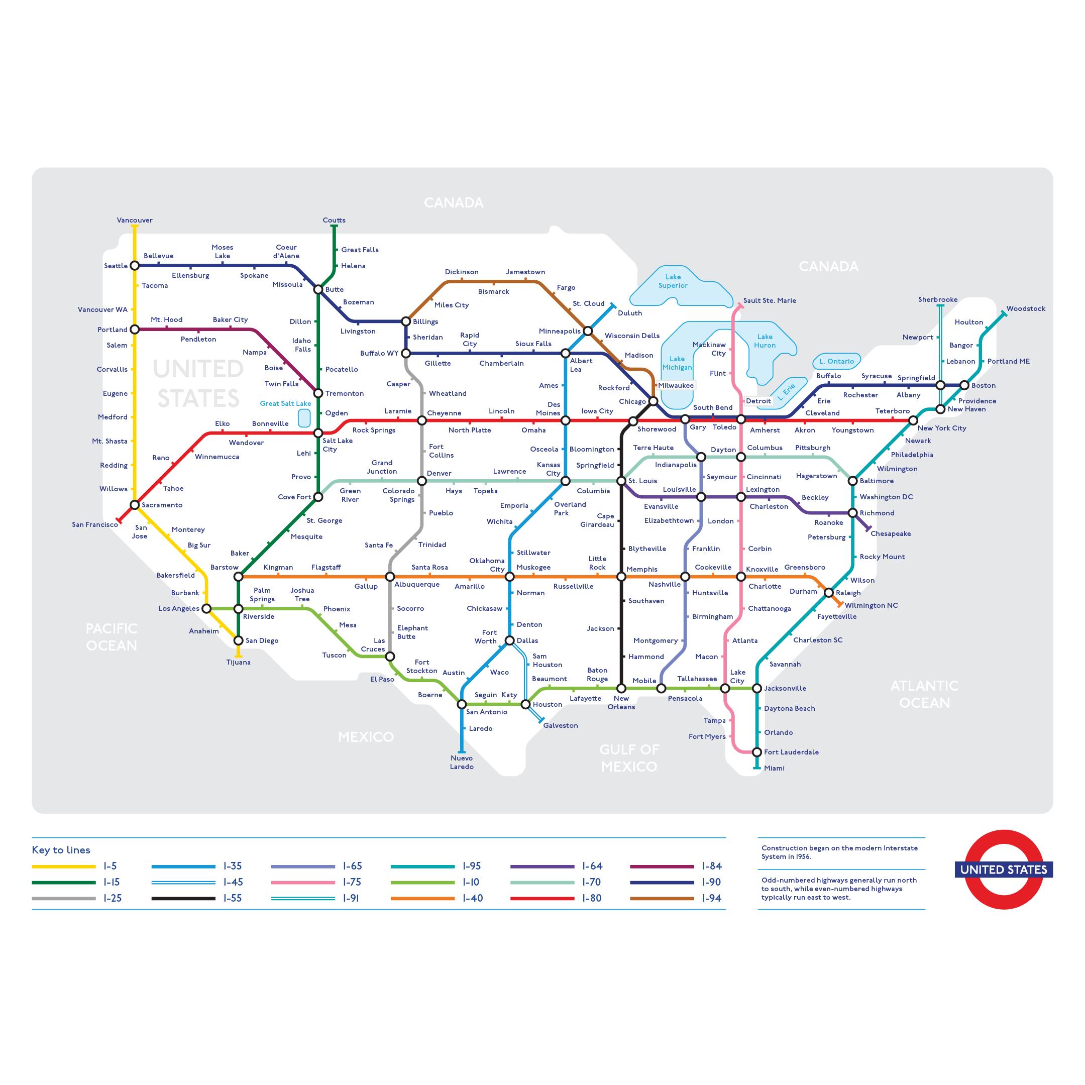 United States Interstate Underground Map - Etsy