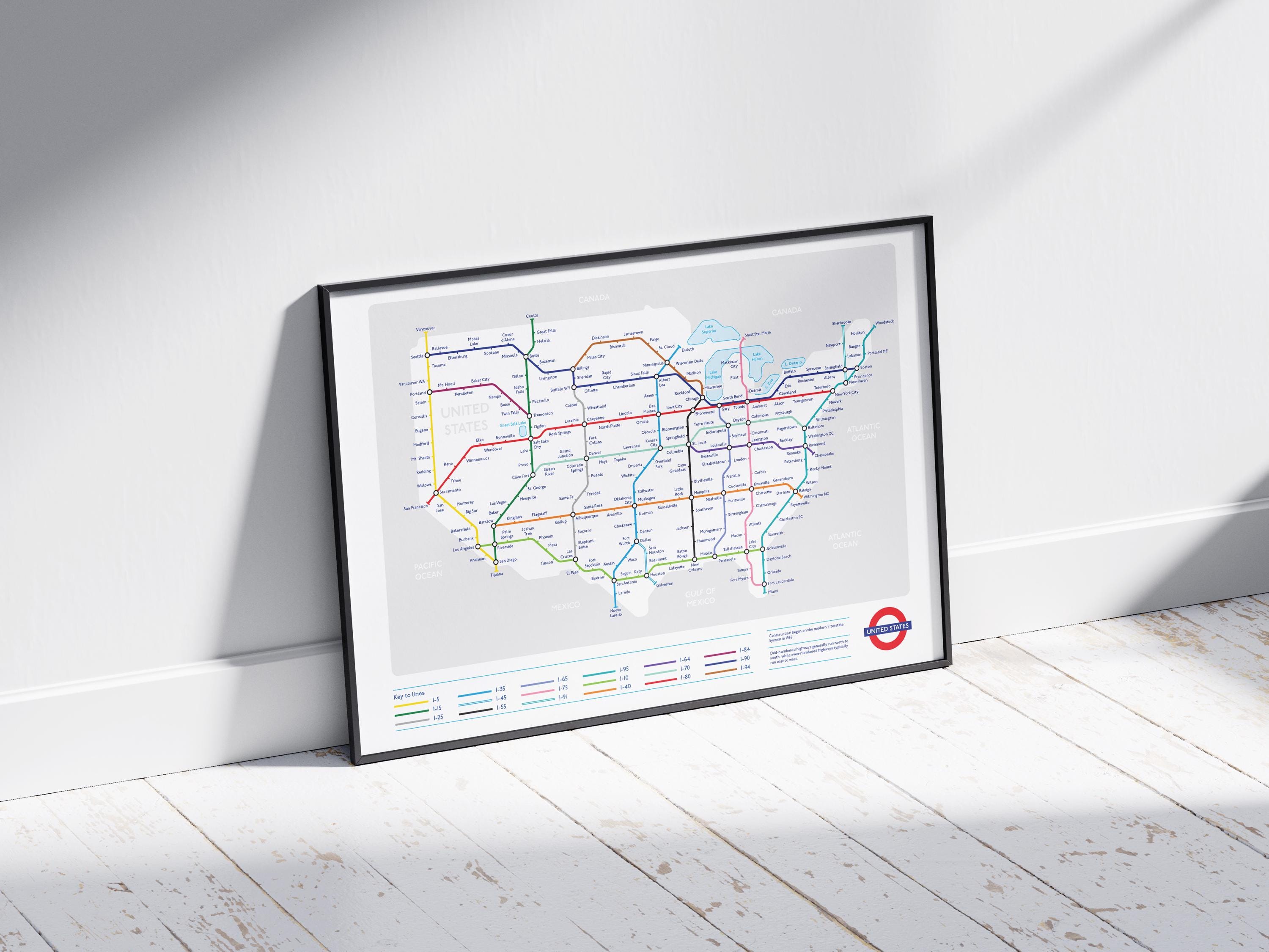 United States Interstate Underground Map - Etsy