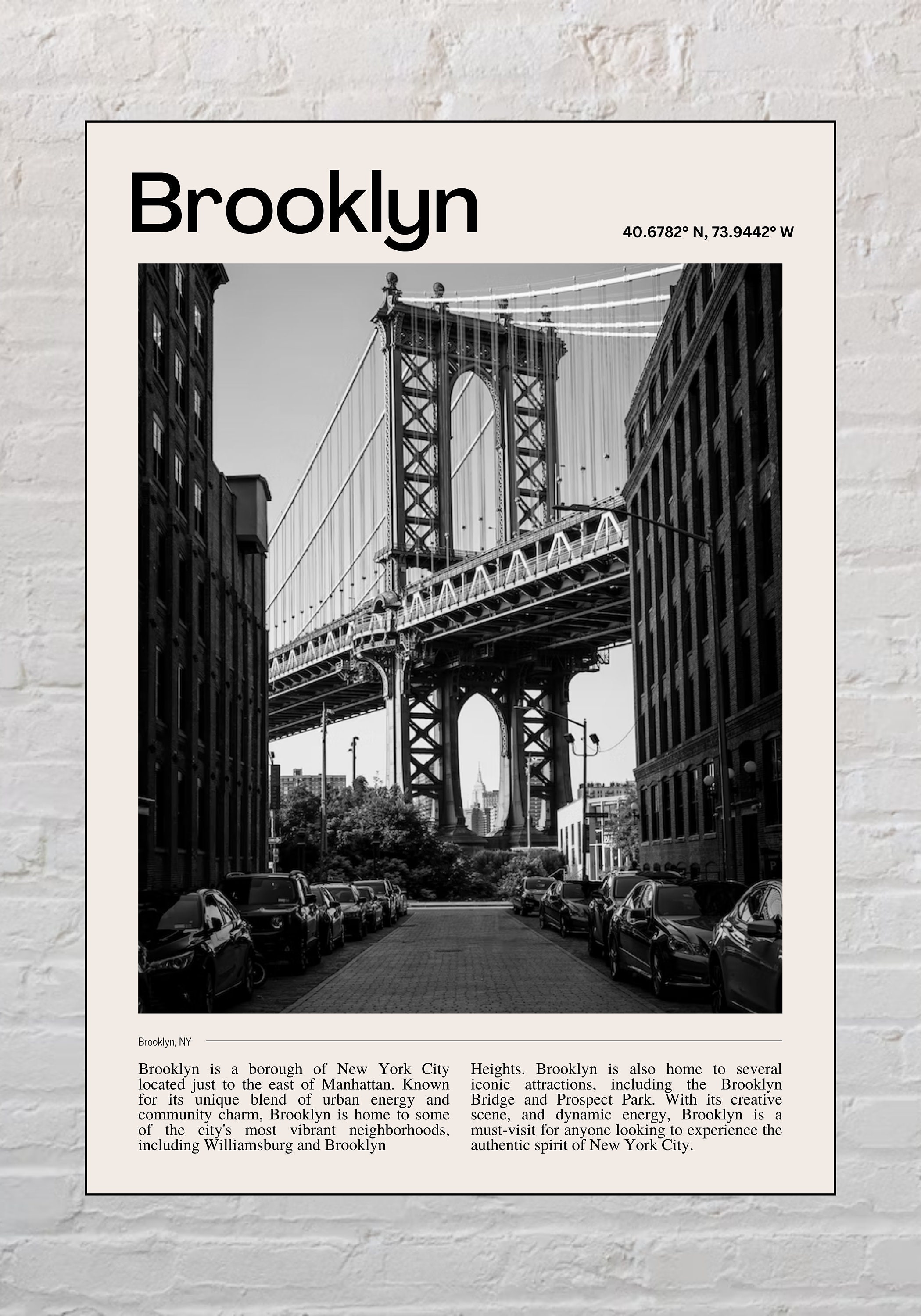 Brooklyn NY Poster Travel Poster Vintage Brooklyn Poster Color Digital ...