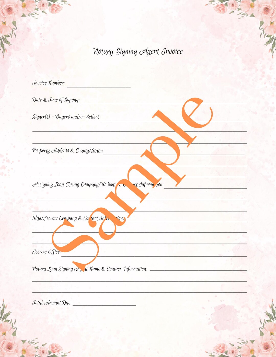 Notary Loan Signing Invoice simple Form - Etsy