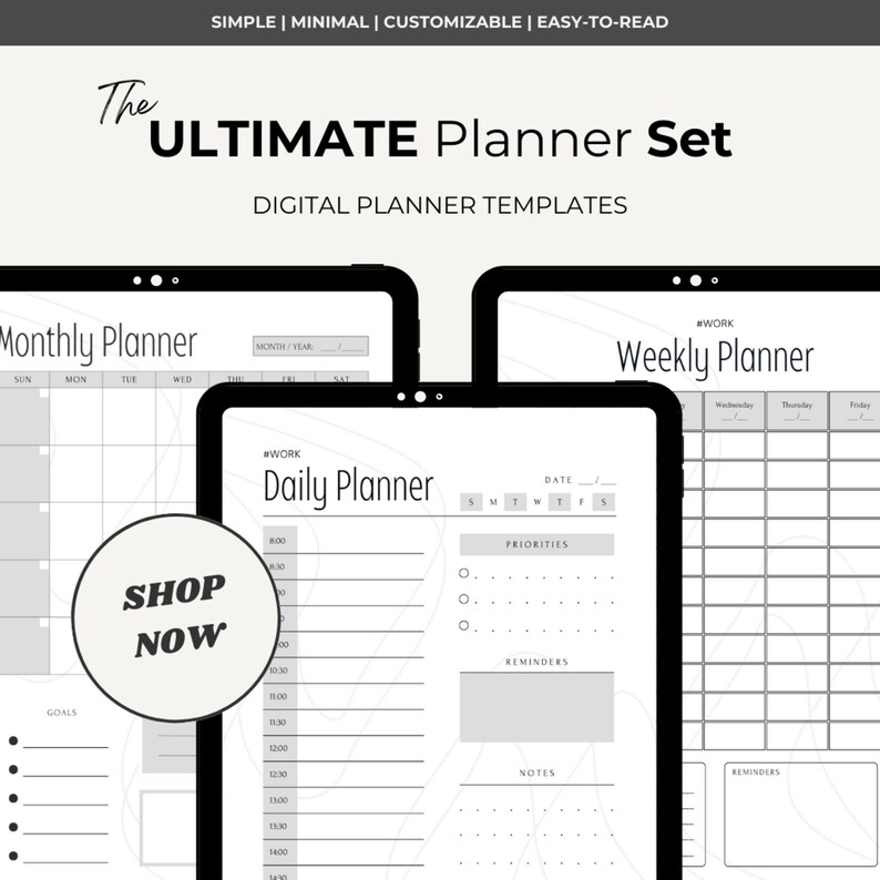 Digital Planner, Minimal Templates, WFH, Productivity, Focus ...