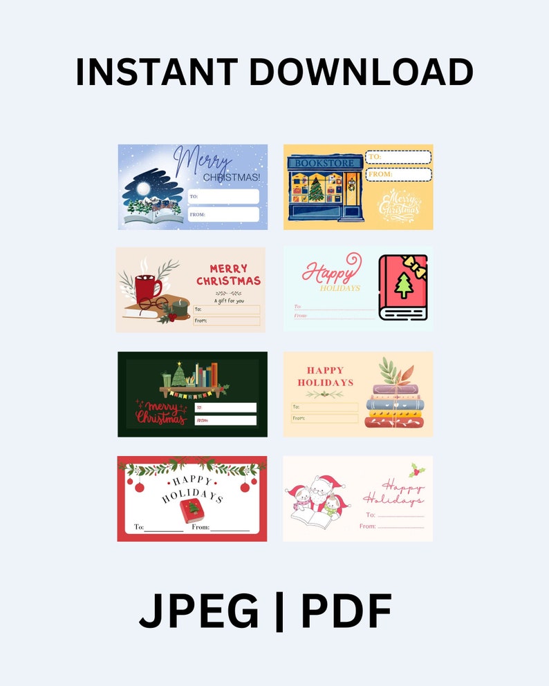 Digital Bookish Gift Tags, Printable Holiday Tags, Instant Download ...
