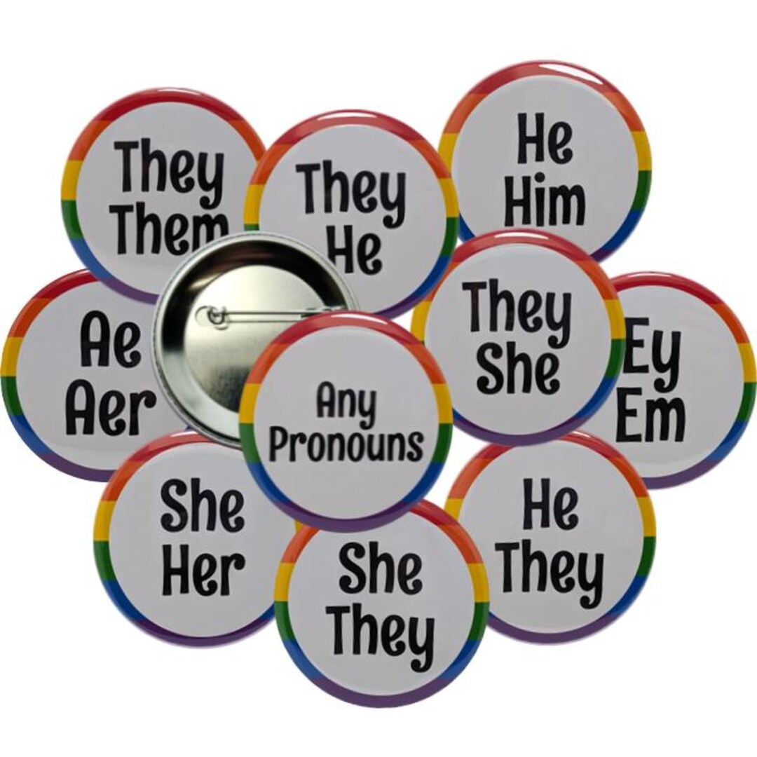 Pronoun Pins (rainbow Border) 2.25 Inch Mix and Match - Etsy