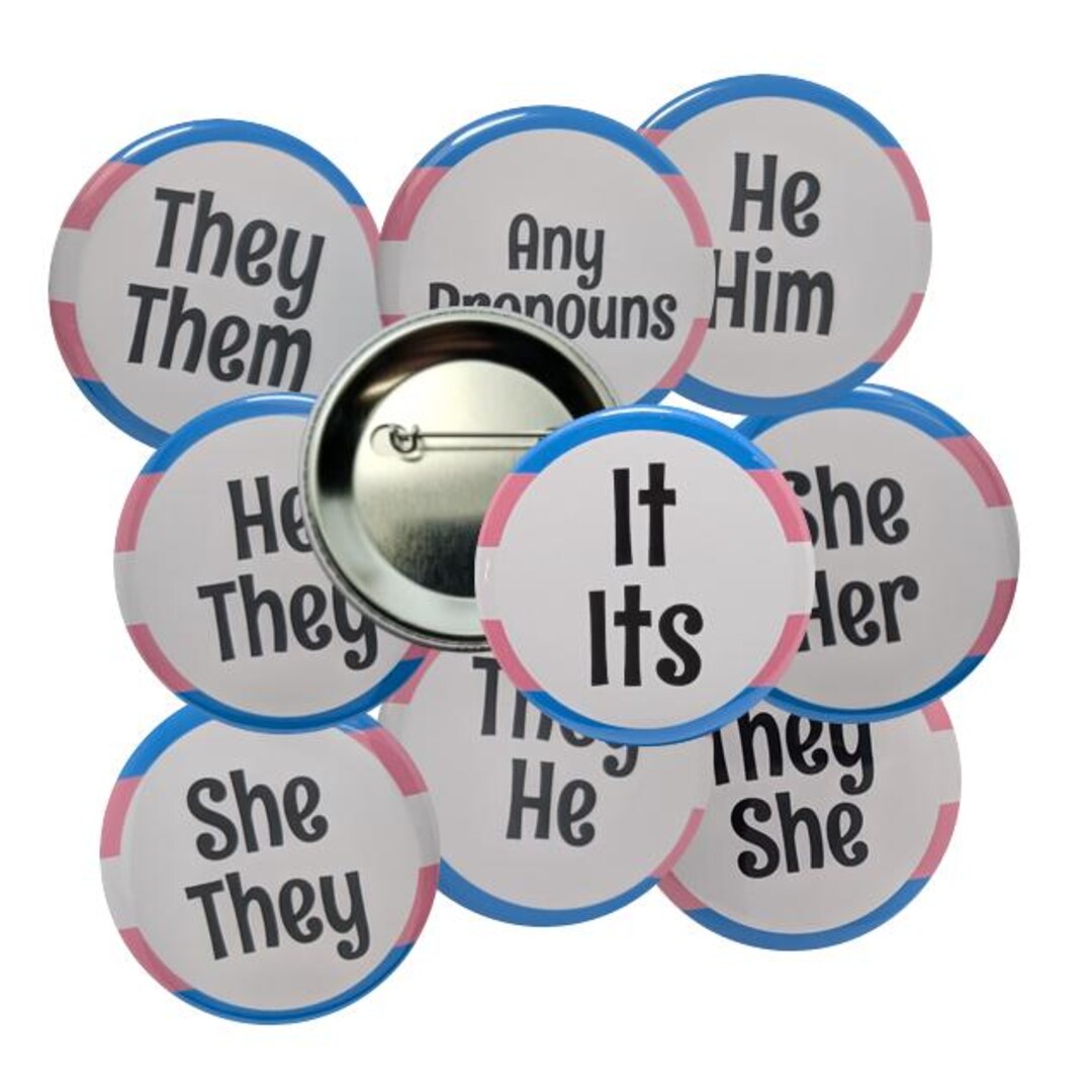 Pronoun Pins – Transgender Flag Border – Mix & Match Buttons (2.25") - Etsy