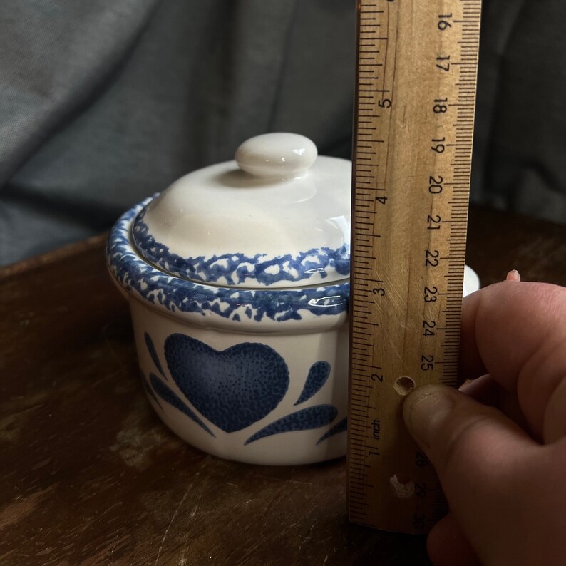 Vintage Blue Heart Crocks With Lids, Soup Bowls, Country Kitchen ...
