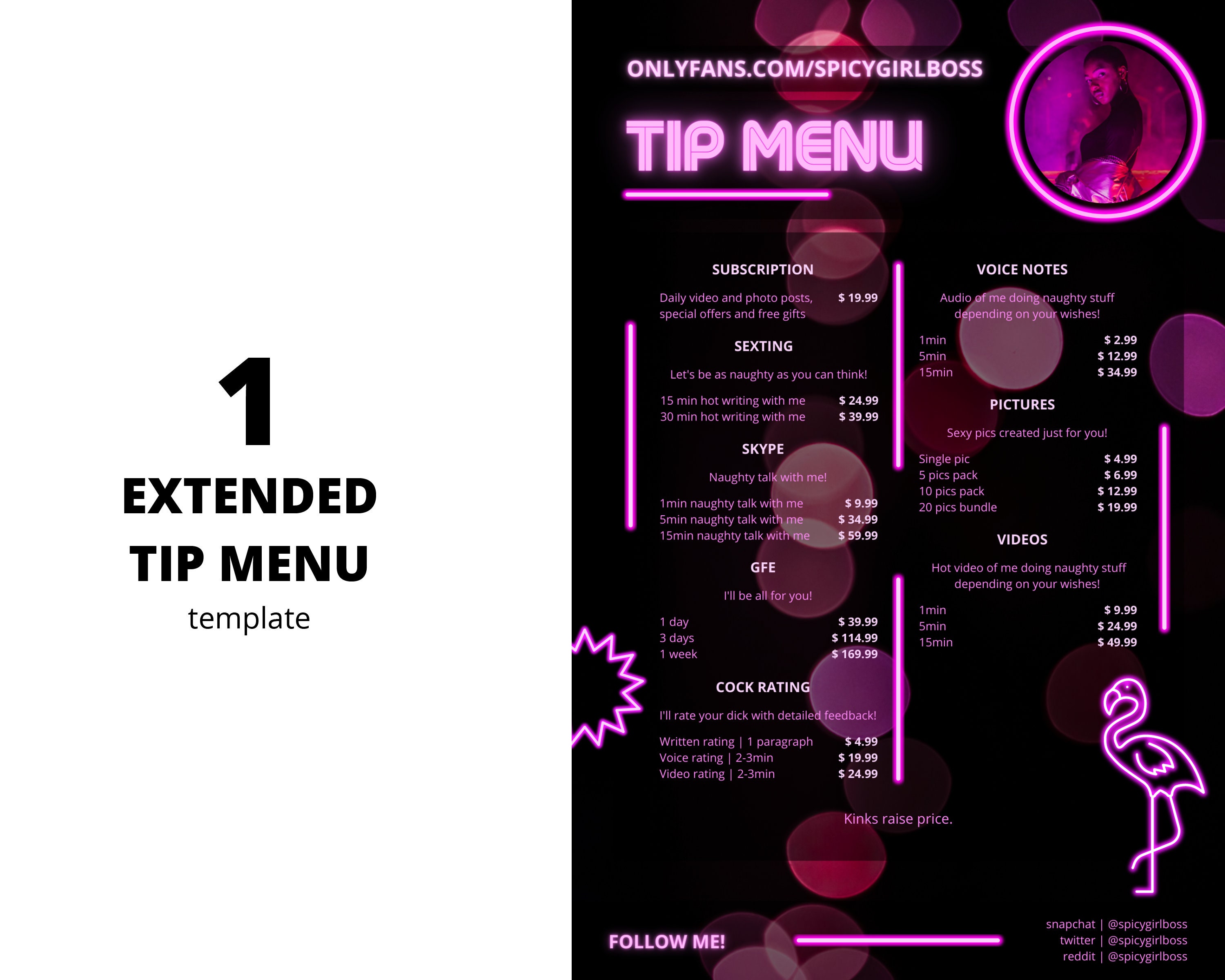 Onlyfans Editable Tip Menu Template for Fansly, Cam Girl, Adult ...