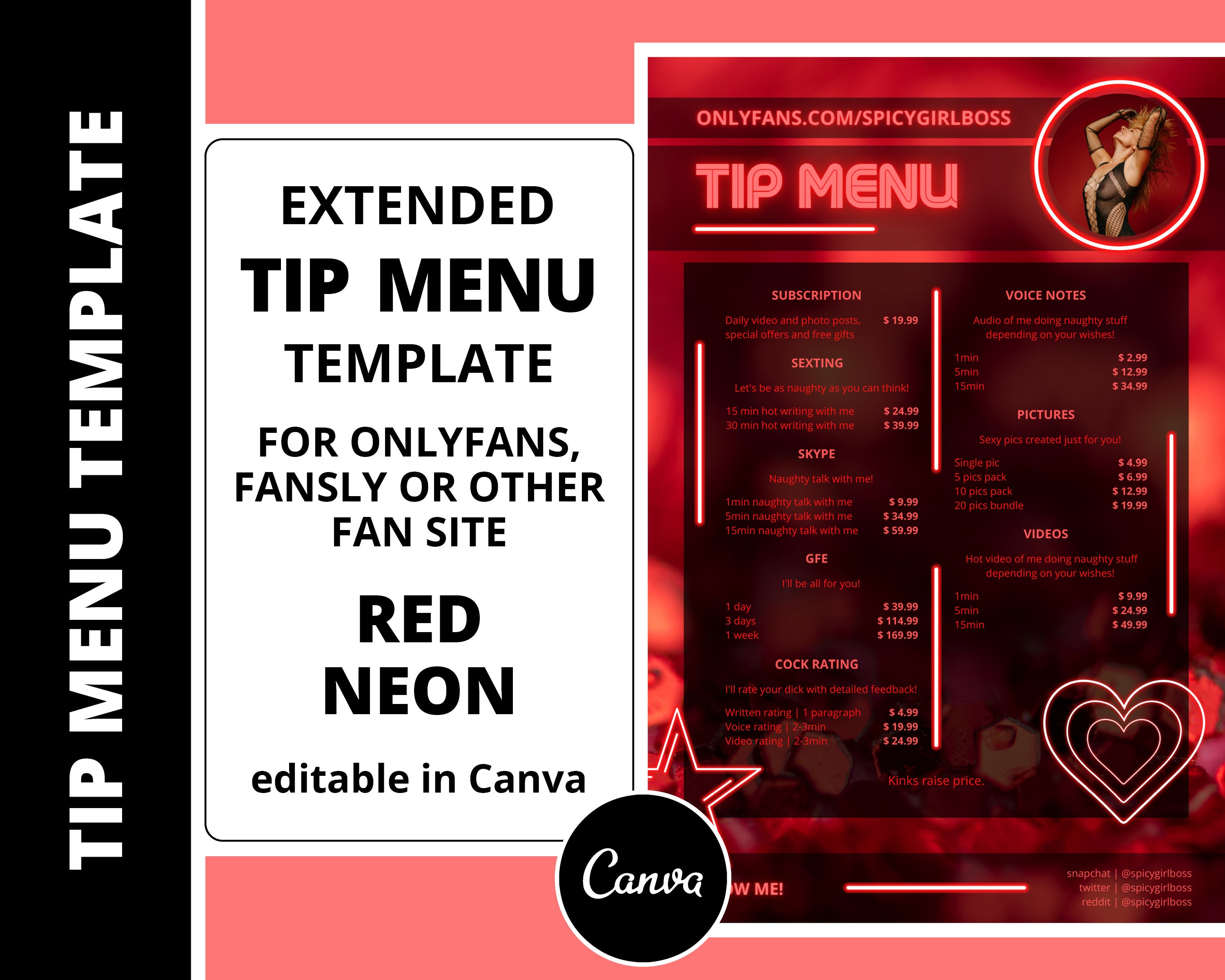 Onlyfans Editable Tip Menu Template for Fansly, Cam Girl, Adult ...