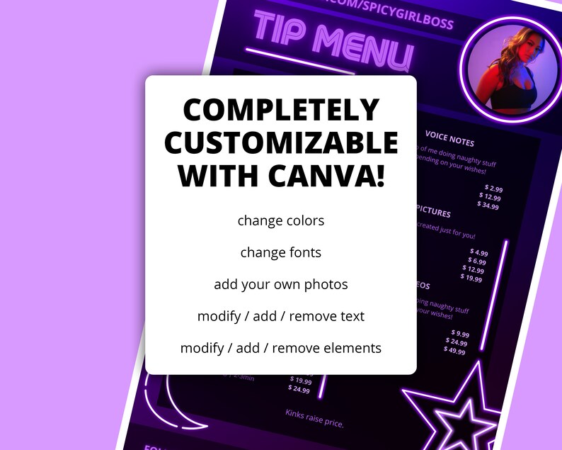 Onlyfans Editable Tip Menu Template | for Fansly, Cam Girl, Adult ...