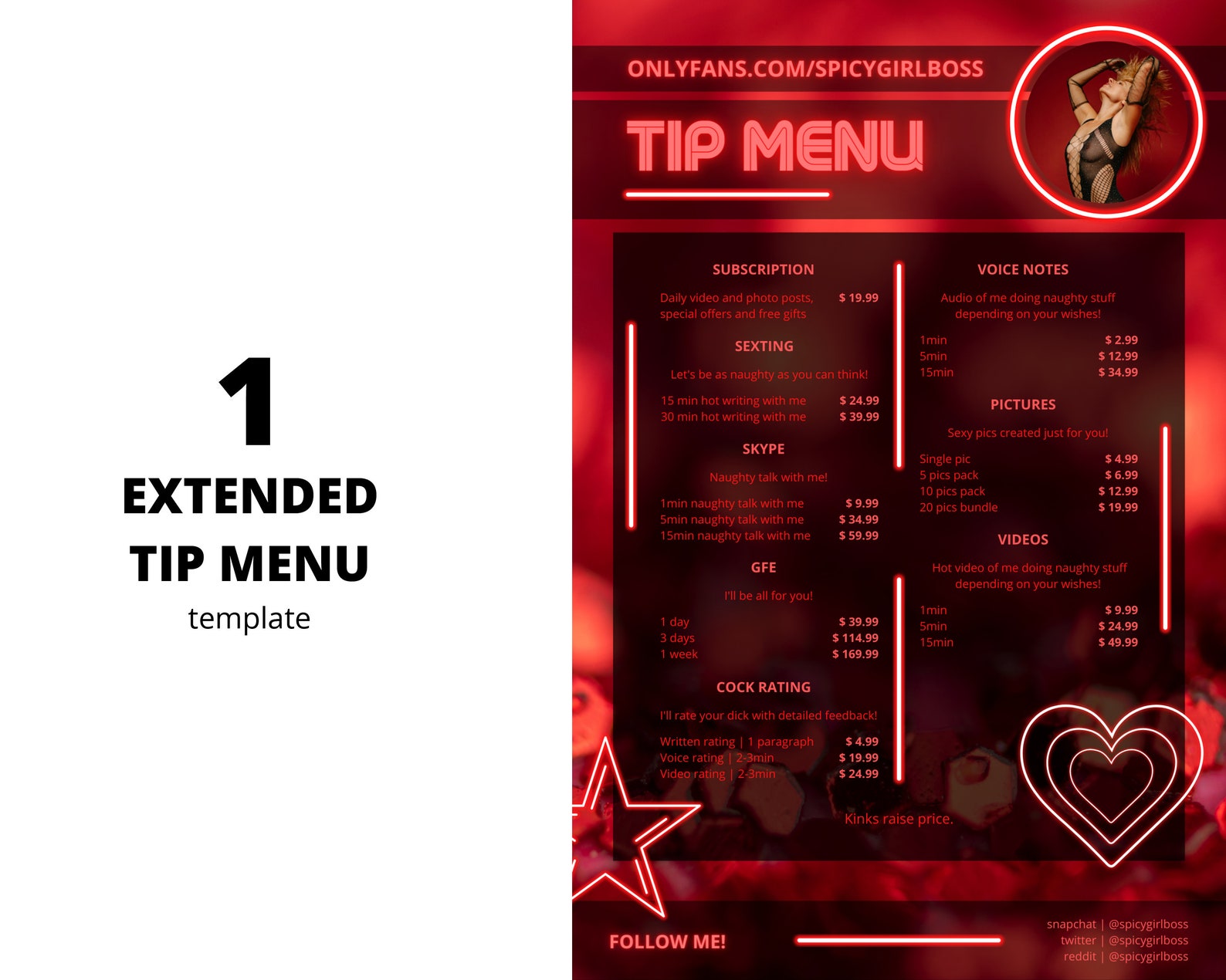 Onlyfans Editable Tip Menu Template | for Fansly, Cam Girl, Adult ...
