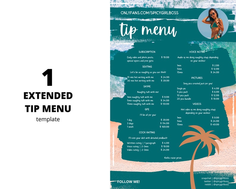 Onlyfans Editable Tip Menu Template for Fansly, Cam Girl, Adult ...