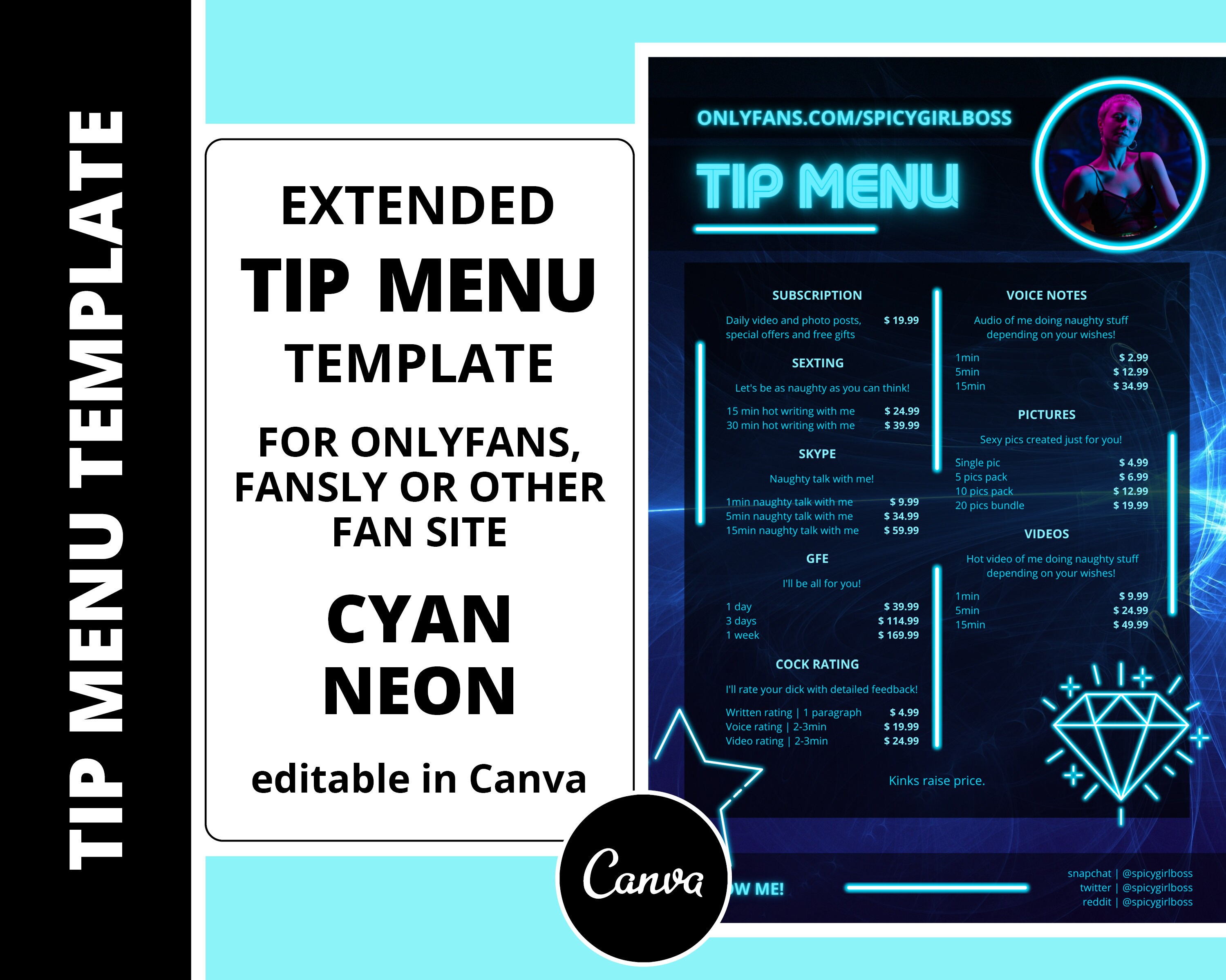 Onlyfans Editable Tip Menu Template for Fansly, Cam Girl, Adult ...