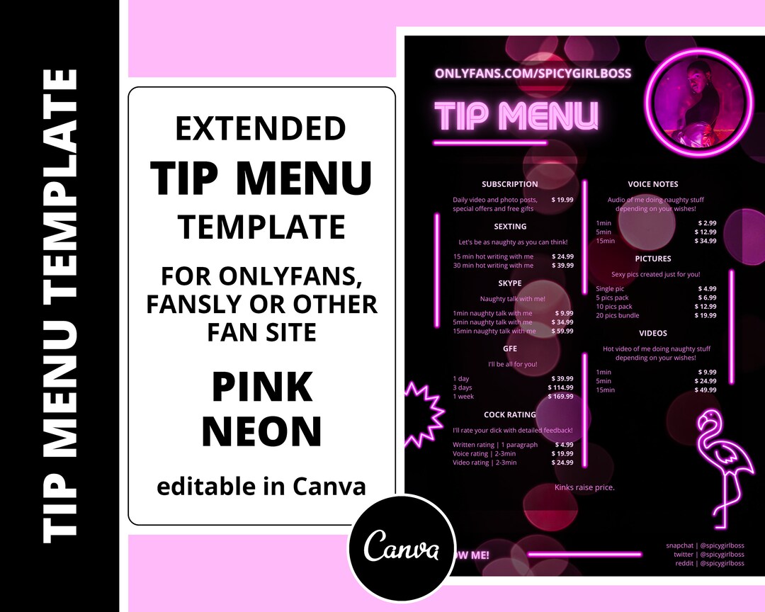 Onlyfans Editable Tip Menu Template | for Fansly, Cam Girl, Adult ...