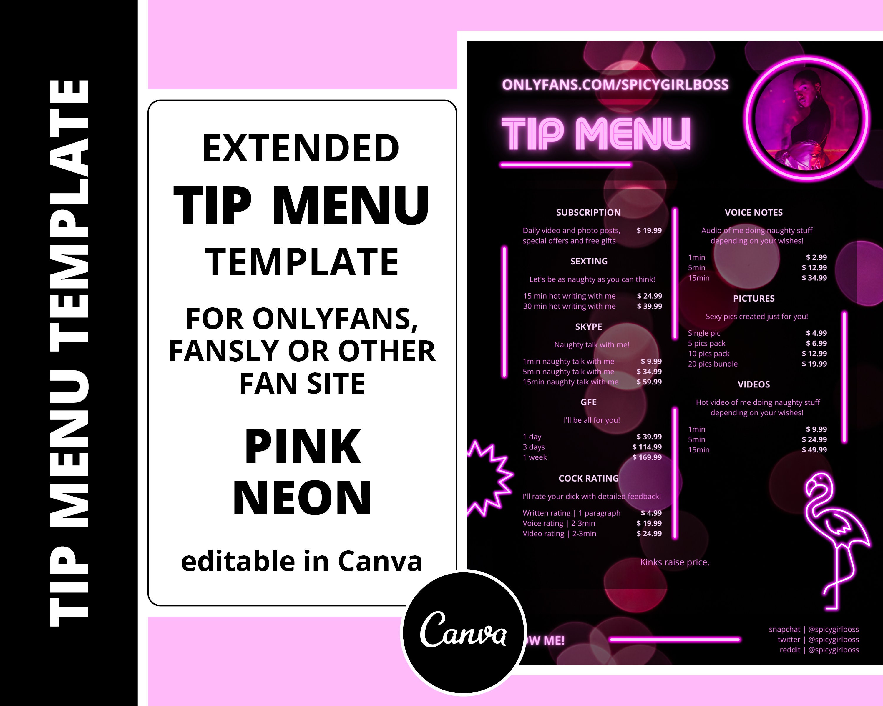 Onlyfans Editable Tip Menu Template for Fansly, Cam Girl, Adult ...