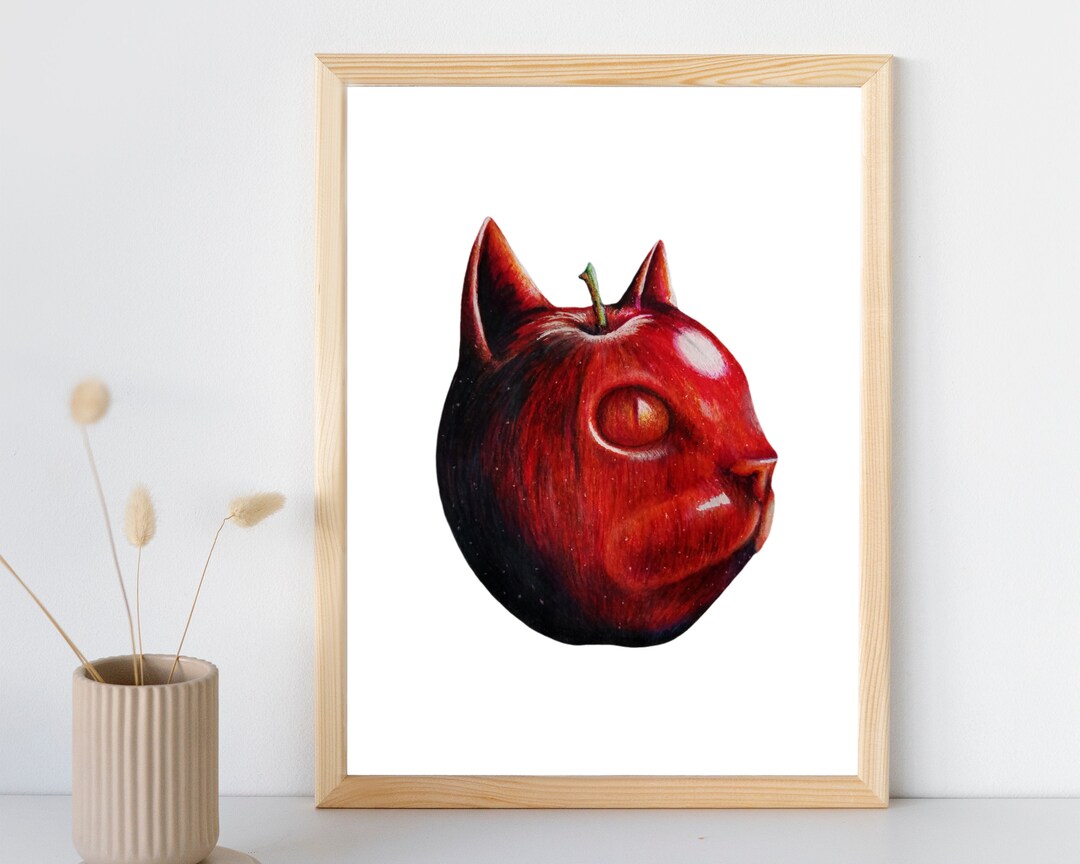 Cat Apple Artwork Digital Download Printable Wall Art for Cat Lovers ...