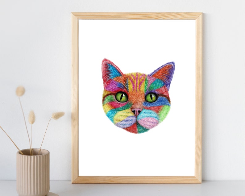 Colourful Cat Artwork Digital Download Printable Wall Art for Cat ...