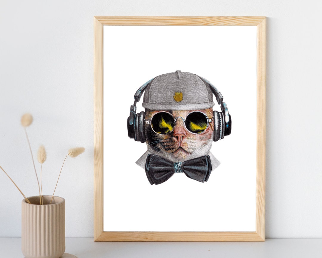 Cool Cat Artwork Digital Download Printable Wall Art for Cat - Etsy