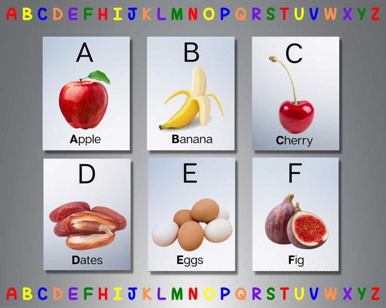 ABC Flash Cards Alphabet Flashcards Natural Foods - Etsy
