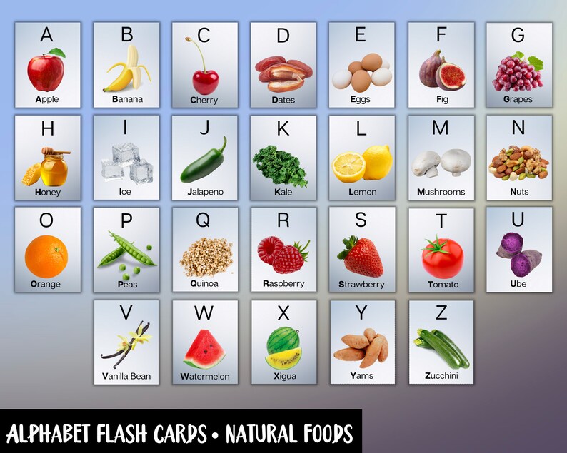 ABC Flash Cards Alphabet Flashcards Natural Foods - Etsy