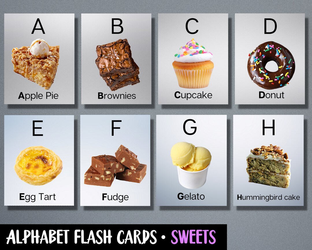 Alphabet Flashcards, A-Z Flash Cards, Learn ABC, Food Flashcards, Pre K ...