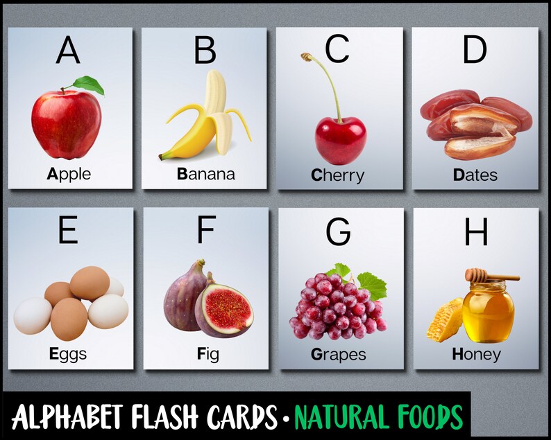 ABC Flash Cards Alphabet Flashcards Natural Foods - Etsy México
