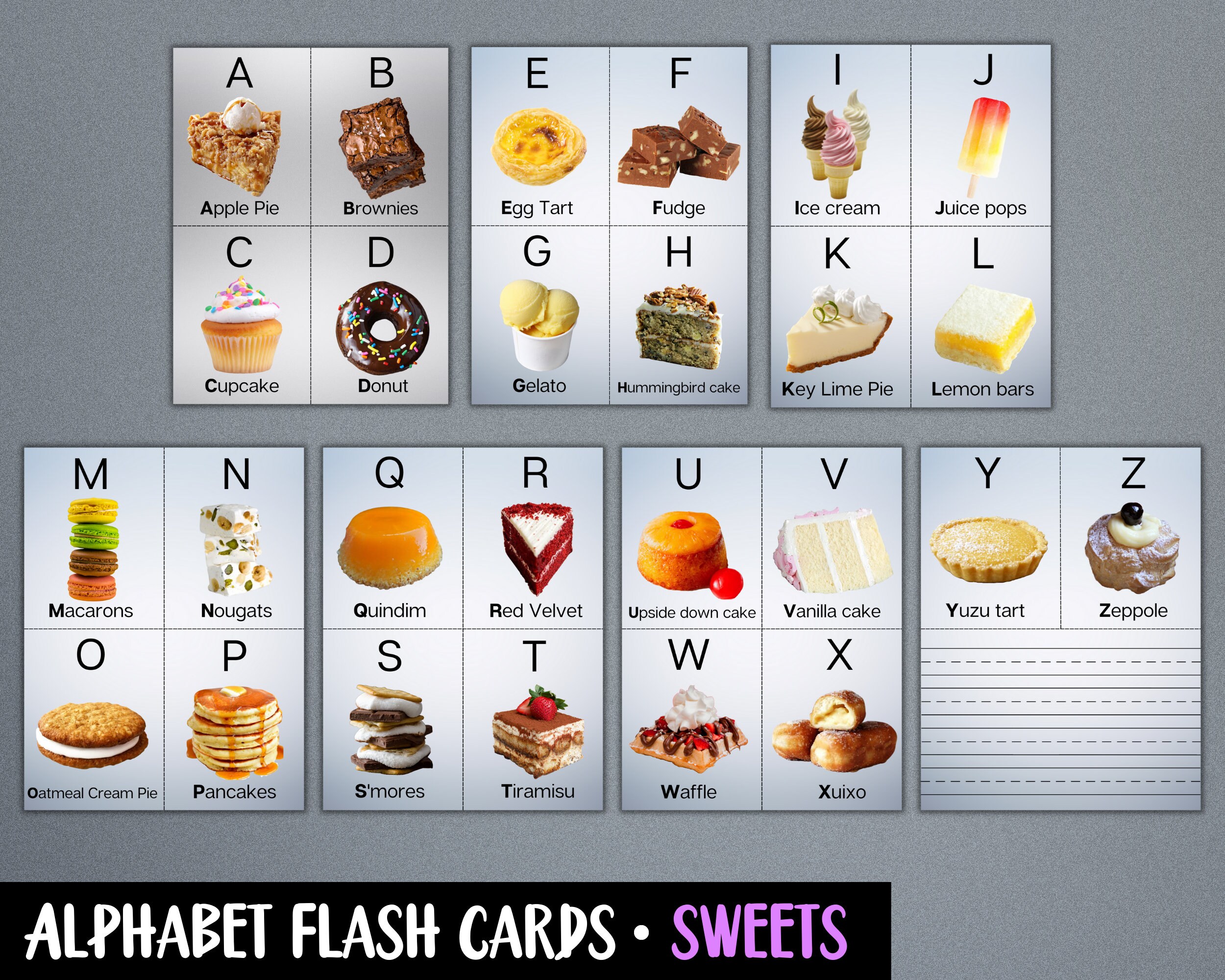 Alphabet Flashcards, A-Z Flash Cards, Learn ABC, Food Flashcards, Pre K ...
