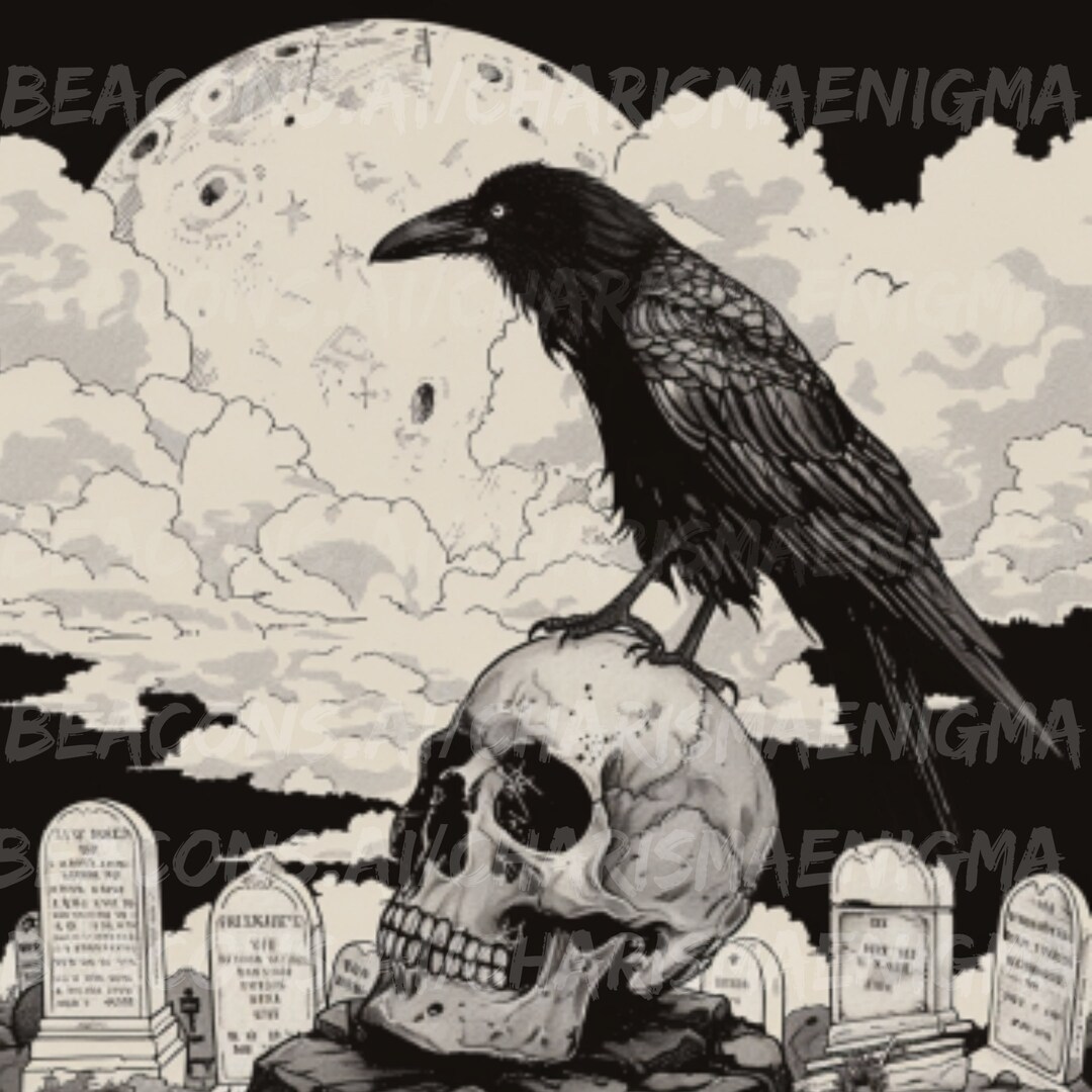 Whispering Shadows Gothic Raven and Skull Art Print - Etsy