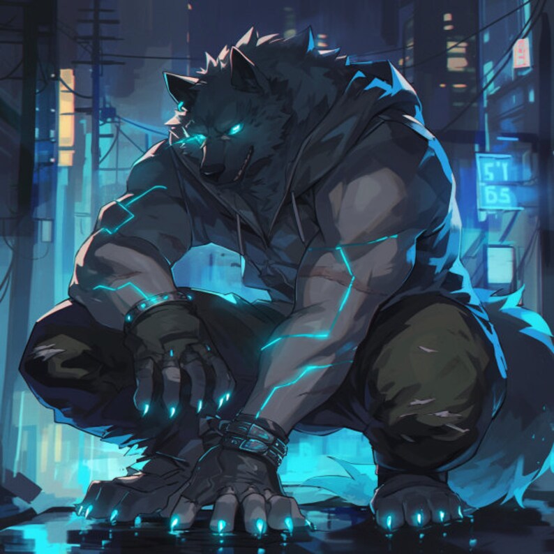 Urban Alpha Cyberwolf Digital Art, Neon Tech Wildlife Illustration, Sci-fi Wolf Poster ...