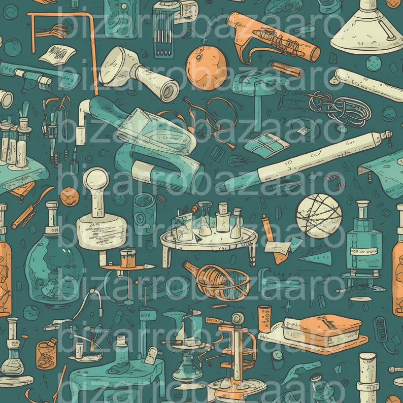 Science Equipment Tile Patterns Digital Art x5, Repeating Science ...