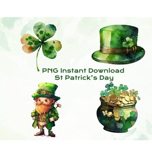 St. Patrick's Day Watercolor Clipart Pack, PNG Transparent Background ...