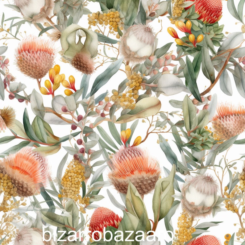 Australian Native Flora Watercolor Tile Patterns Digital Art - Etsy ...