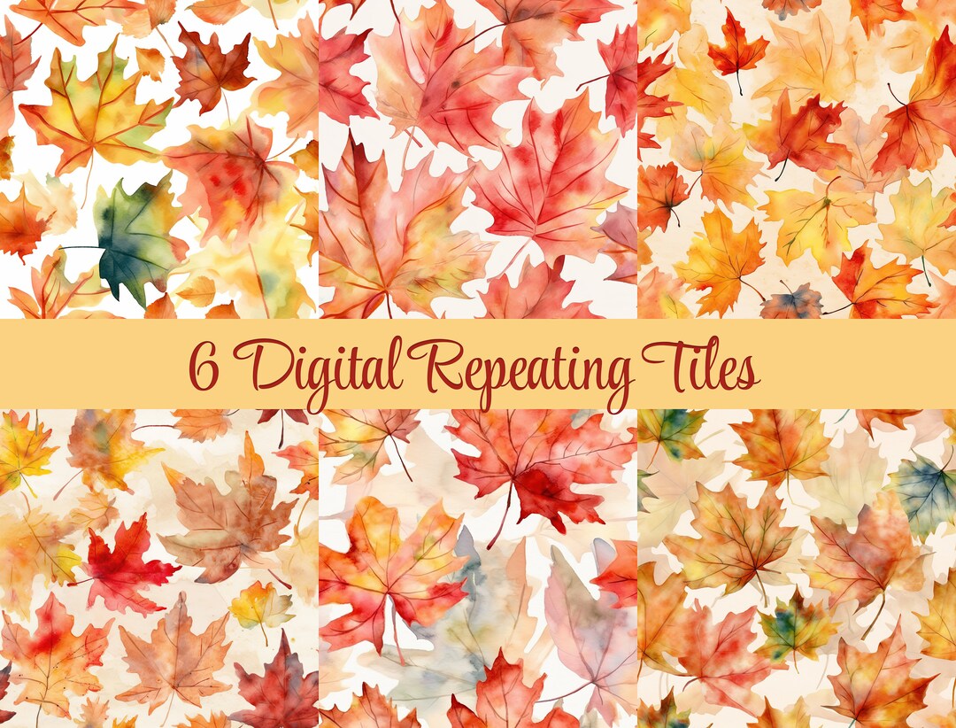 Maple Leaves Watercolor Tile Patterns, Digital Art (x6), Repeating ...