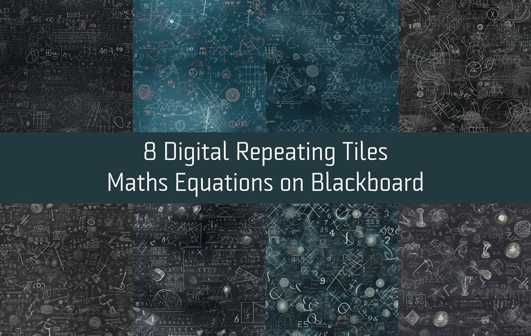 Math Equations on Blackboard Tile Patterns, Digital Art (x8), Repeating ...