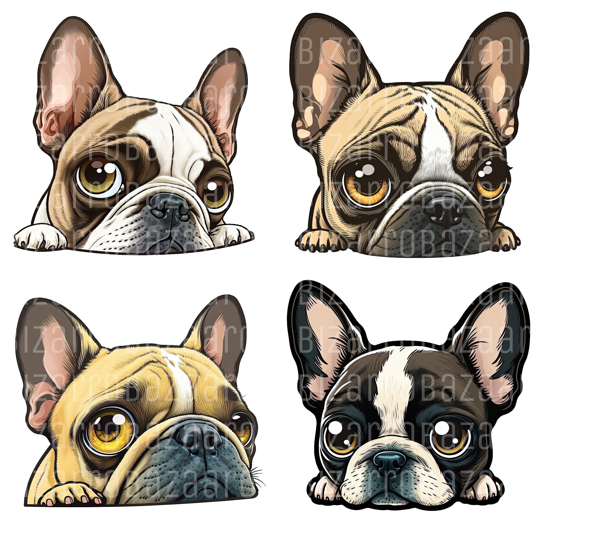 French Bulldog 'frenchies' Cliparts PNG Files (x4) With Clear ...